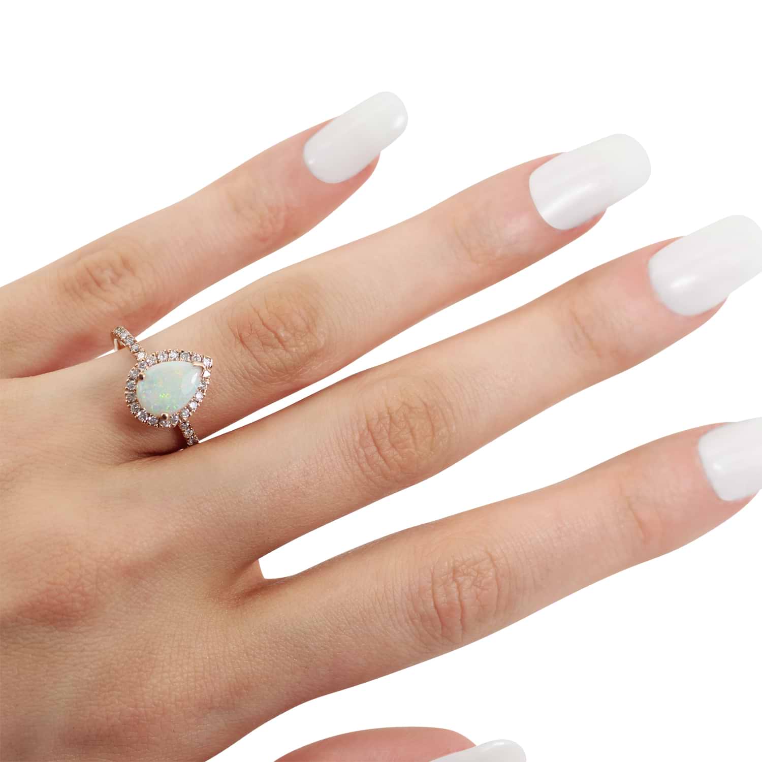 Pear Cut Halo Opal And Diamond Engagement Ring 14k Rose Gold 1 54ct Ad4989
