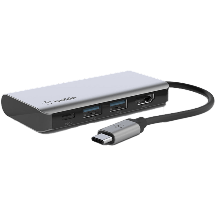 מחסני חשמל - תחנת עגינה 4 ב-1 Belkin Connect USB-C Multiport Adapter AVC006btSGY - בצבע אפור ...