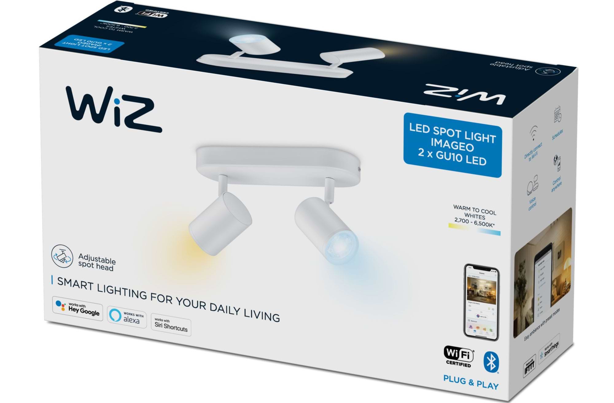 גוף תאורה כפול חכם Wiz IMAGEO WiZ Spots 2x5W W TW - צבע לבן שנתיים ...