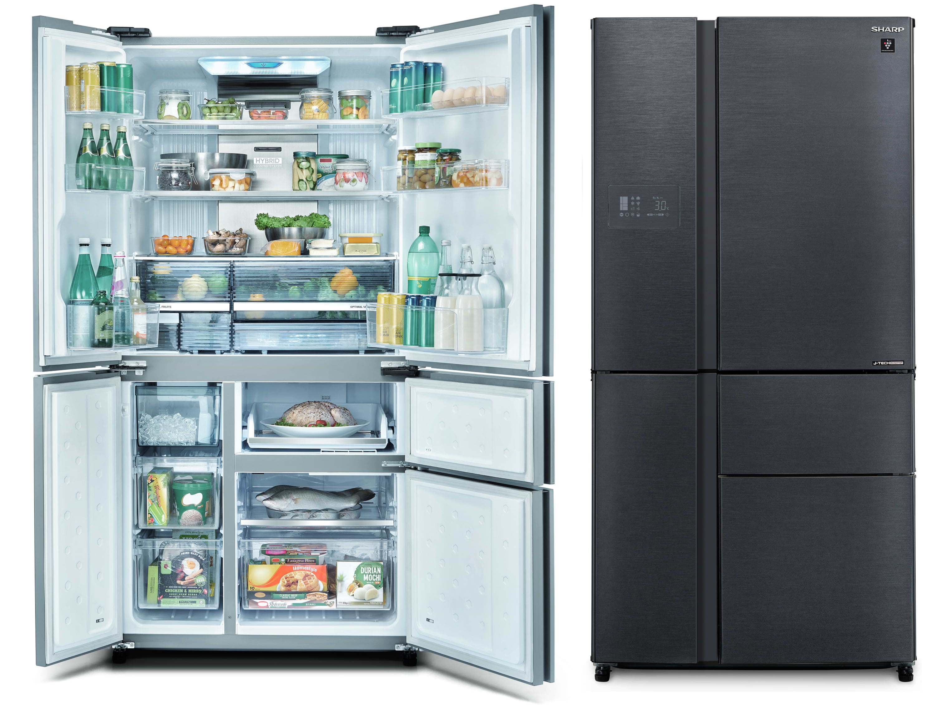 מקרר 5 דלתות 668 ליטר Sharp SJ-9630-SL עם התקן שבת מהדרין - גימור נירוסטה מושחרת אחריות ע י ...