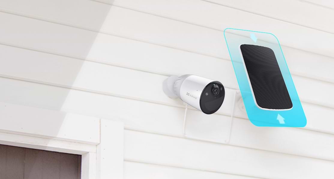 מצלמת אבטחה חיצונית אלחוטית עם פאנל סולארי Ezviz EB3 2K 3MP - צבע שחור ...