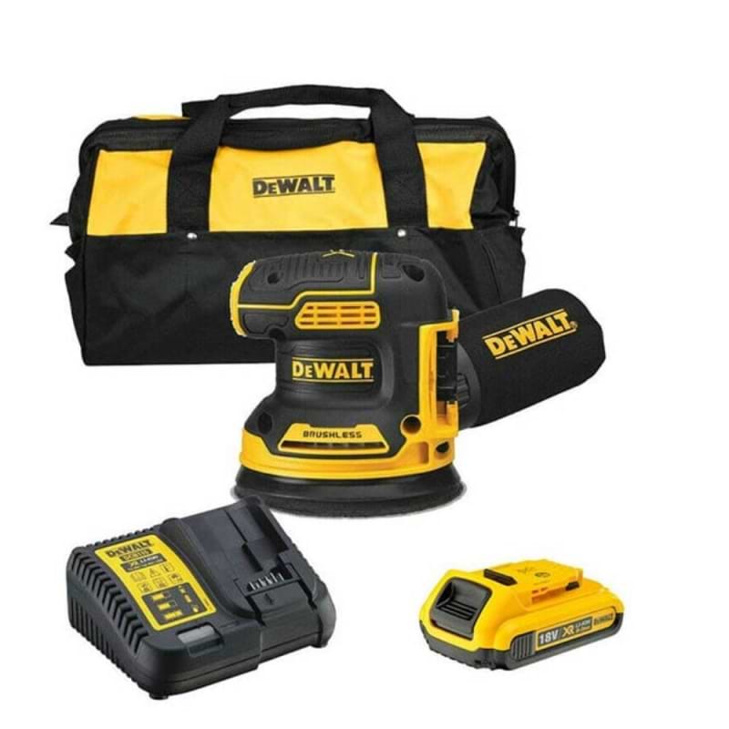 מלטשת אקצנטרית 5 בראשלס XR כולל סוללה 2AH ומטען Dewalt DCW210P1-2AH ...