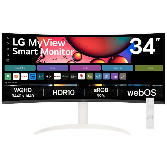 מסך מחשב קעור 34'' LG MyView Smart Monitor 34SR65QC-W VA WQHD 5ms 100Hz - צבע לבן שלוש שנות ...