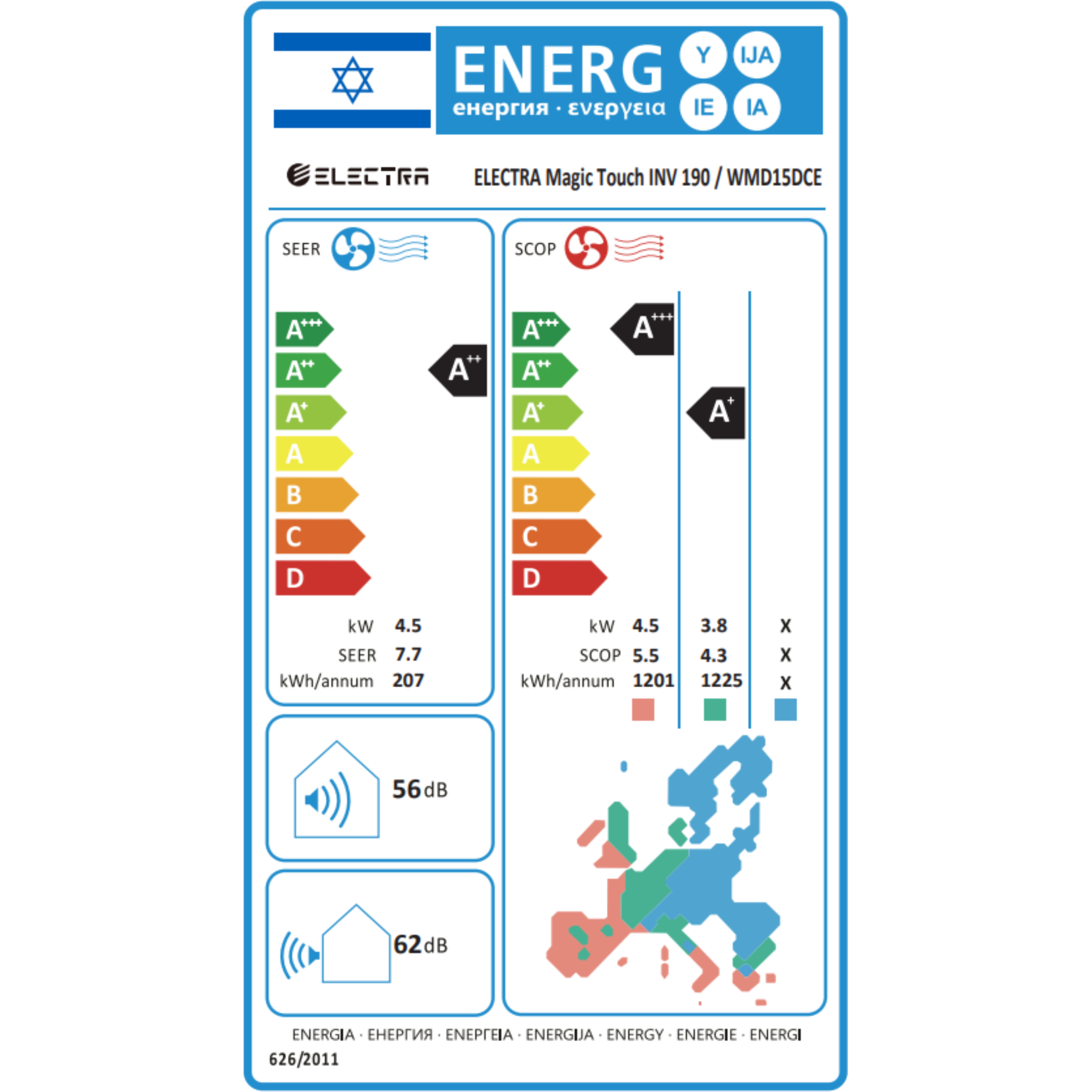 מזגן עילי Electra Magic Touch Inverter 190 - צבע לבן חמש שנות אחריות ע ...